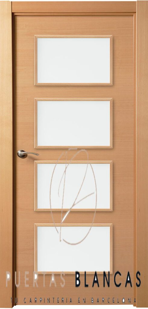 Puerta lisa veta horizontal haya vaporizada 4 vidrios - Puertas Blancas